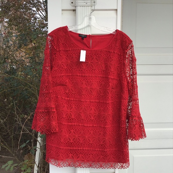 Talbots | Tops | Nwt Talbots Gorgeous Red Floral Lace Fun Sleeves ...